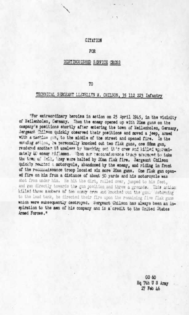Distinguished Service Cross award for Sgt. Llewellyn M. Chilson ...